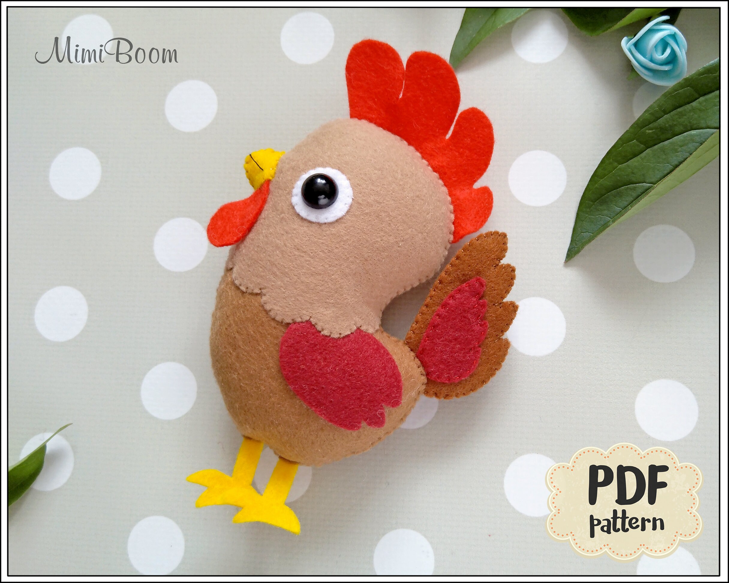 Rooster Ornament Pattern Felt Sewing Pattern Rooster PDF Tutorial ...