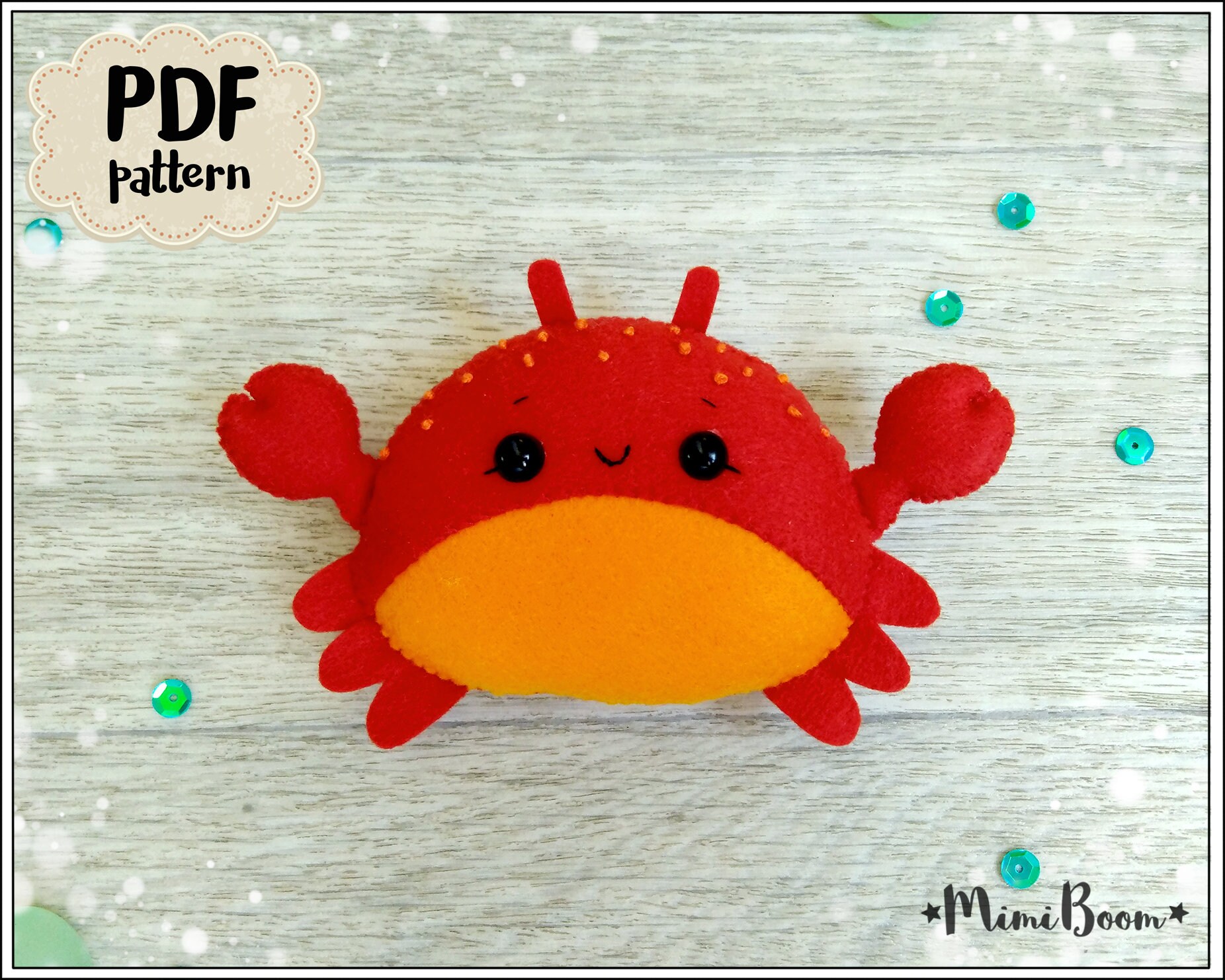 Crab Pattern Felt Ornament Easy Pattern PDF Ocean Pattern - Etsy