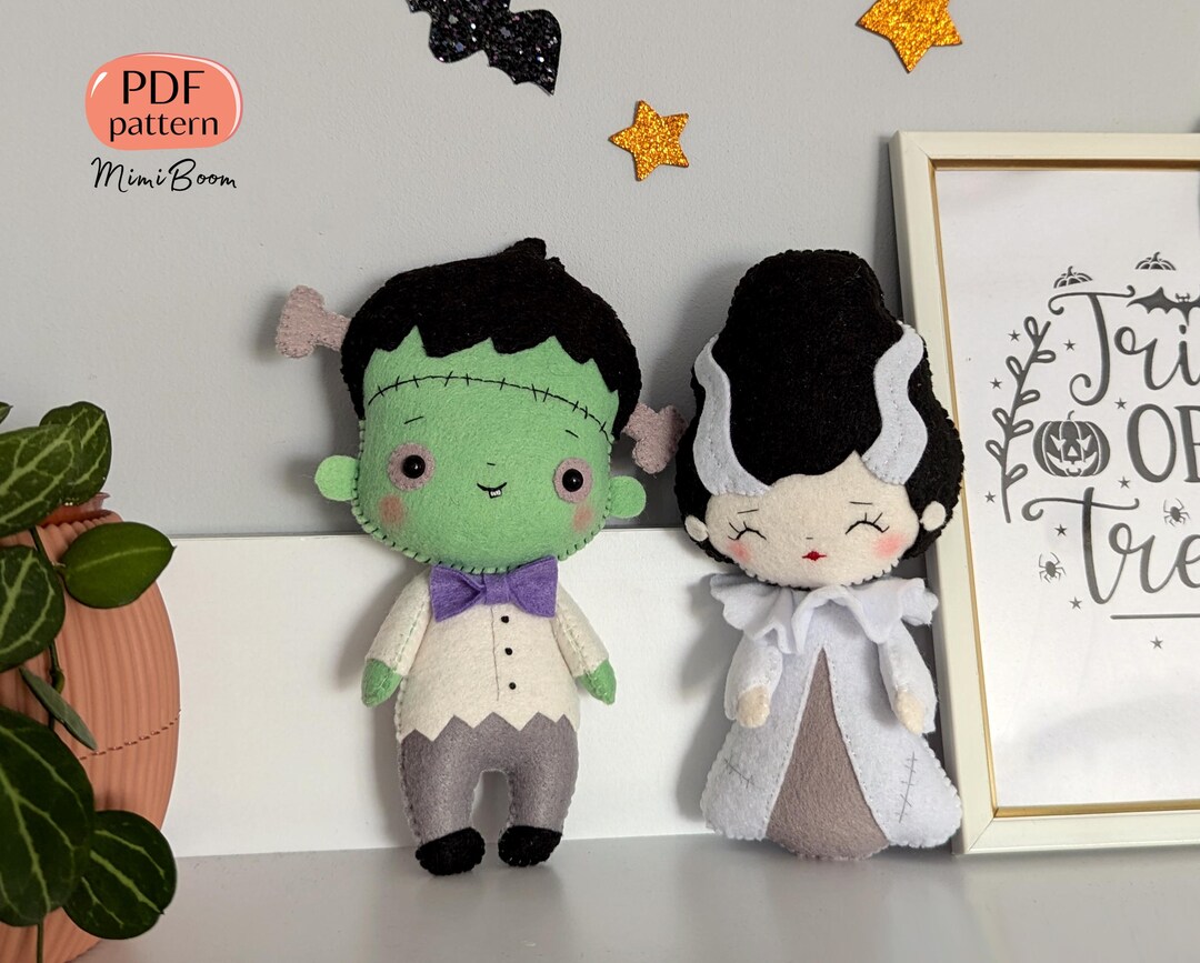 Felt Pattern SET Frankenstein and His Bride PDF Tutorial Halloween ...