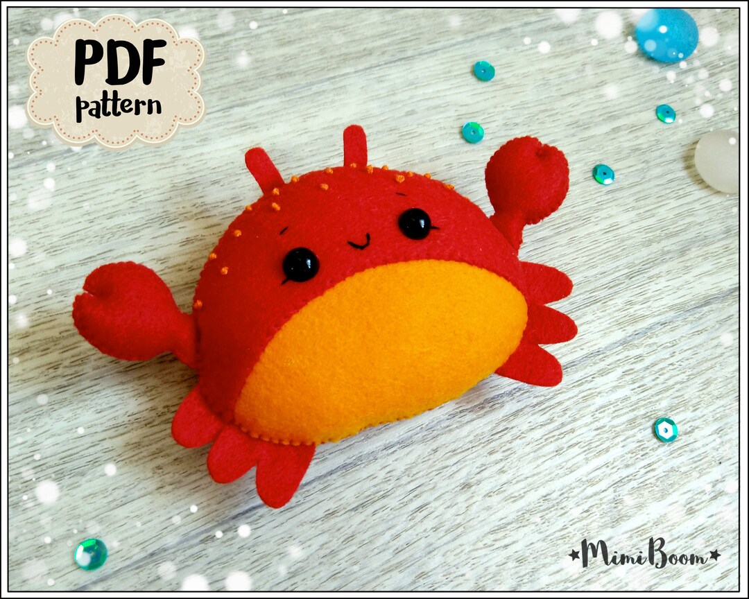 Crab Pattern Felt Ornament Easy Pattern PDF Ocean Pattern Kawaii Crab ...