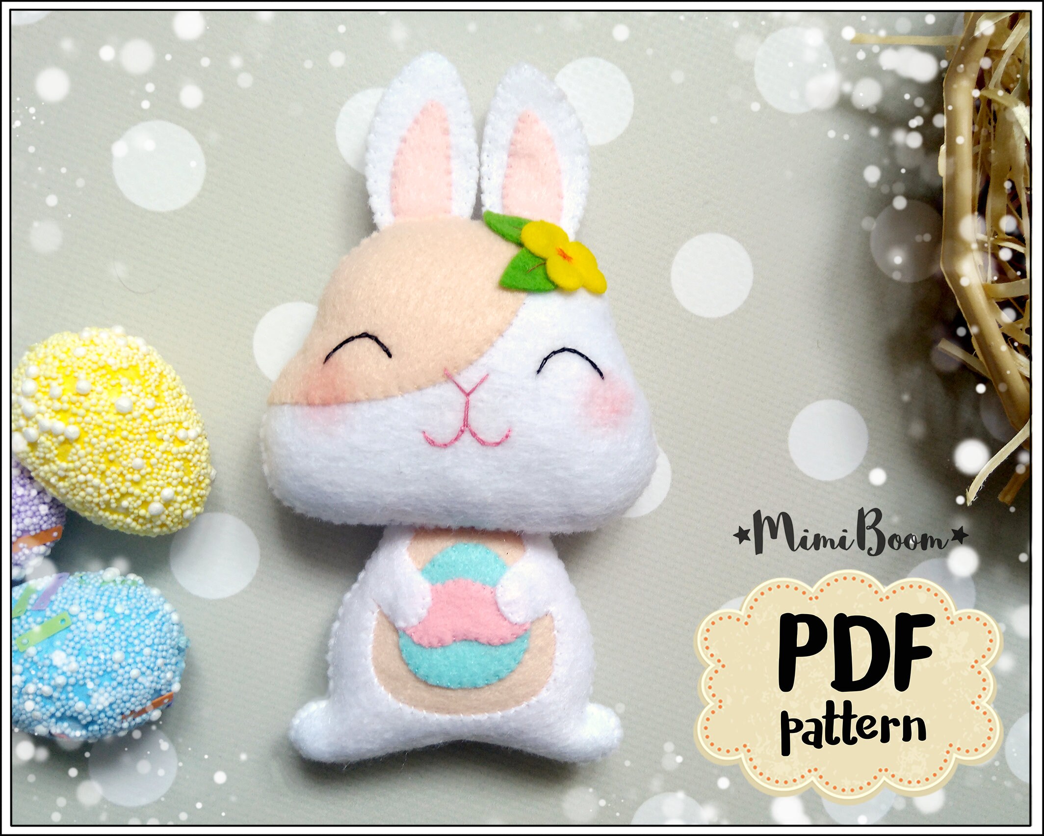 Cute Easter bunny pattern felt PDF pattern Easter ornament | Etsy