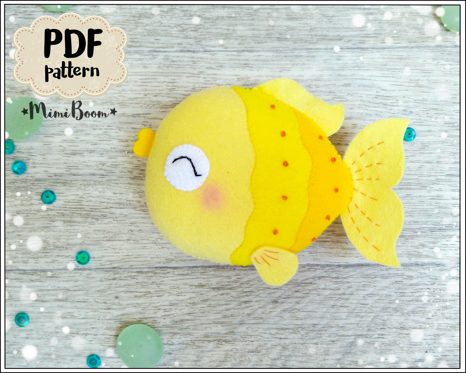 Cute Felt Fish PDF Pattern - Felt Goldfish Ornament Easy Sewing ...