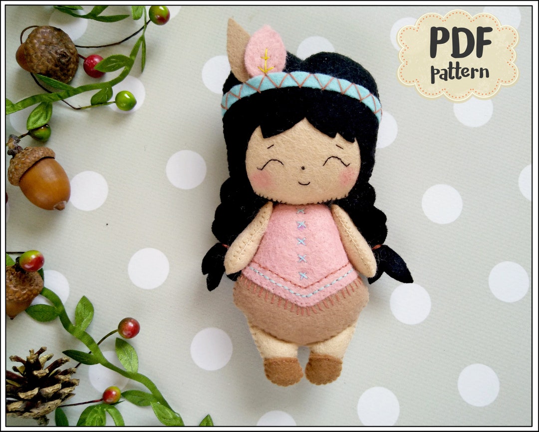 Thanksgiving Pattern Felt Native American Girl Pattern Softie Pattern ...