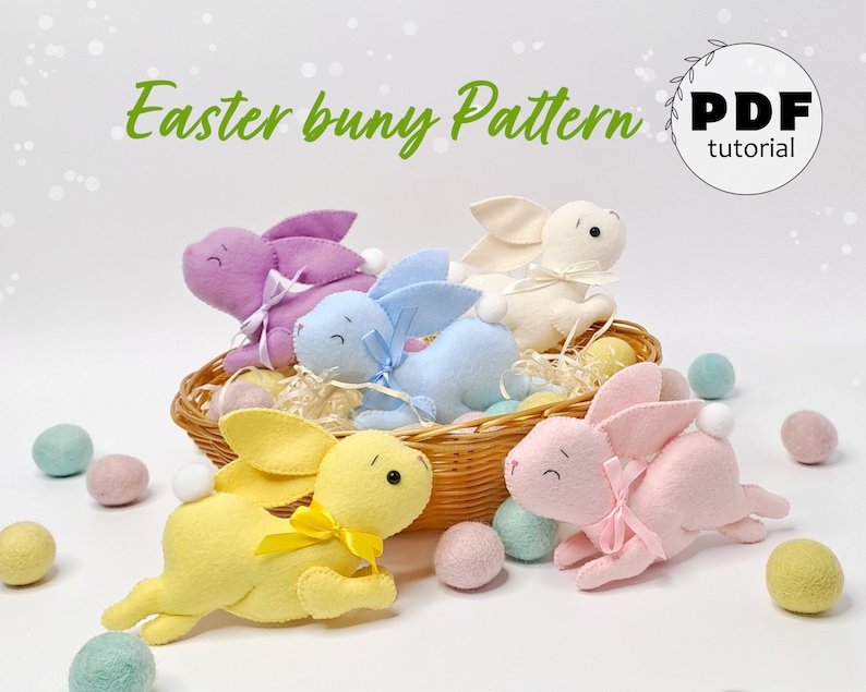 Patrón de costura de conejito de Pascua en fieltro: Tutorial en PDF ...