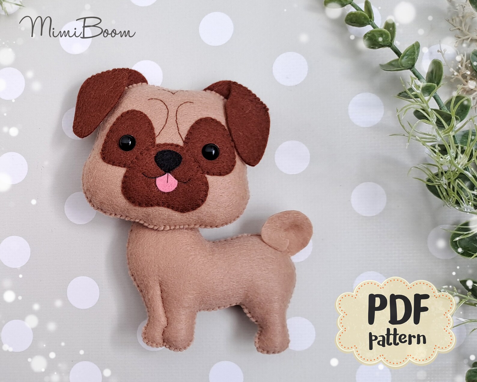 Pug Pattern Felt PDF Dogs Sewing Pattern Pugs Ornament DIY Dog Pattern ...