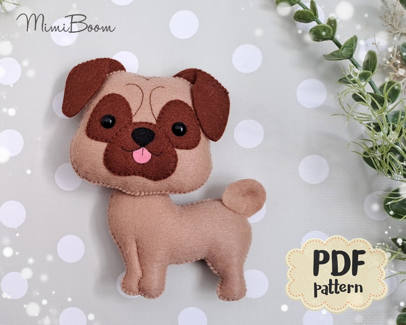 Pug Pattern Felt PDF Dogs Sewing Pattern Pugs Ornament DIY Dog Pattern ...