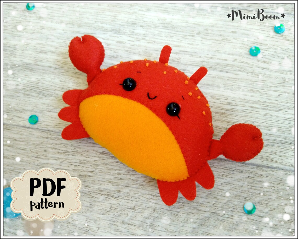 Crab Pattern Felt Ornament Easy Pattern PDF Ocean Pattern Kawaii Crab ...