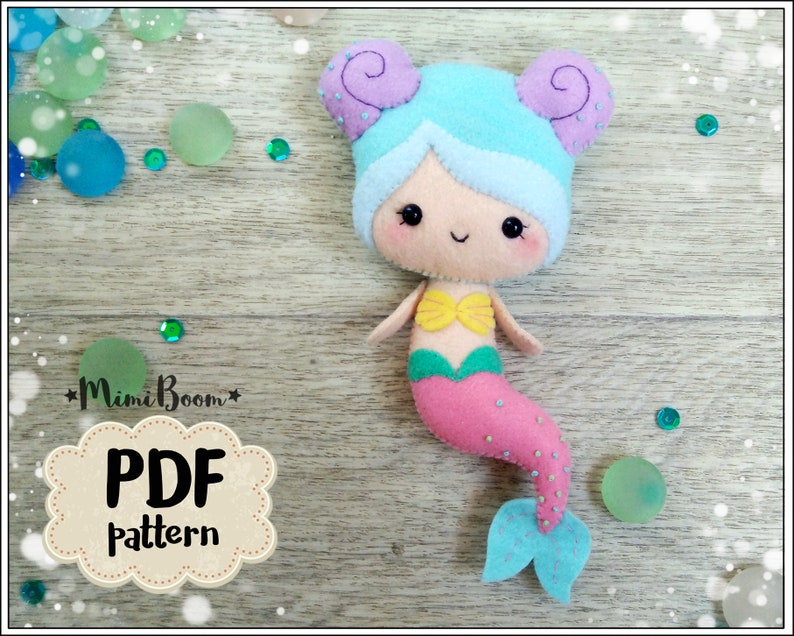 Baby Mermaid Felt Pattern PDF - Set of 3 Ornament Sewing Guide - Cute ...