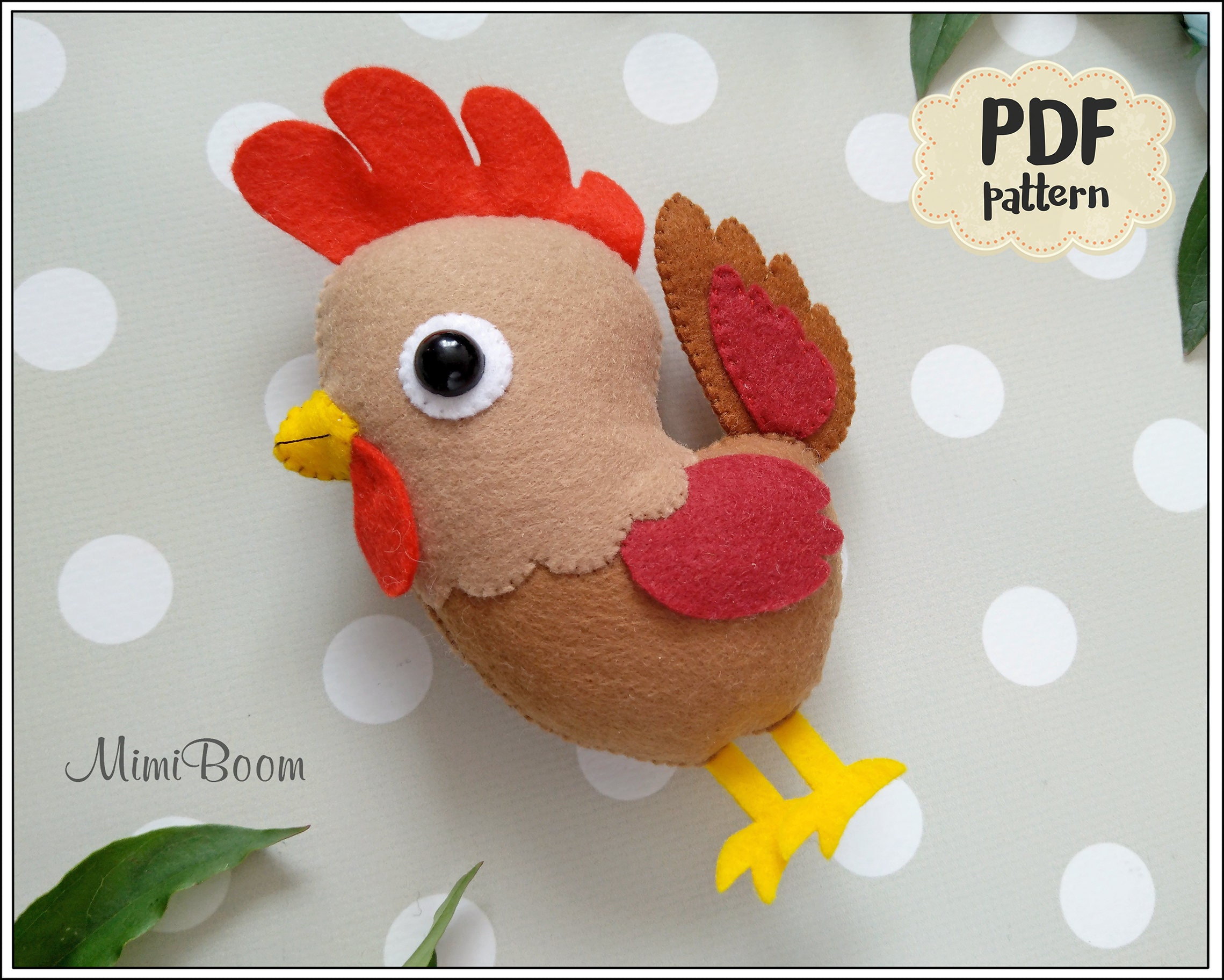 Rooster Ornament Pattern Felt Sewing Pattern Rooster PDF Tutorial ...