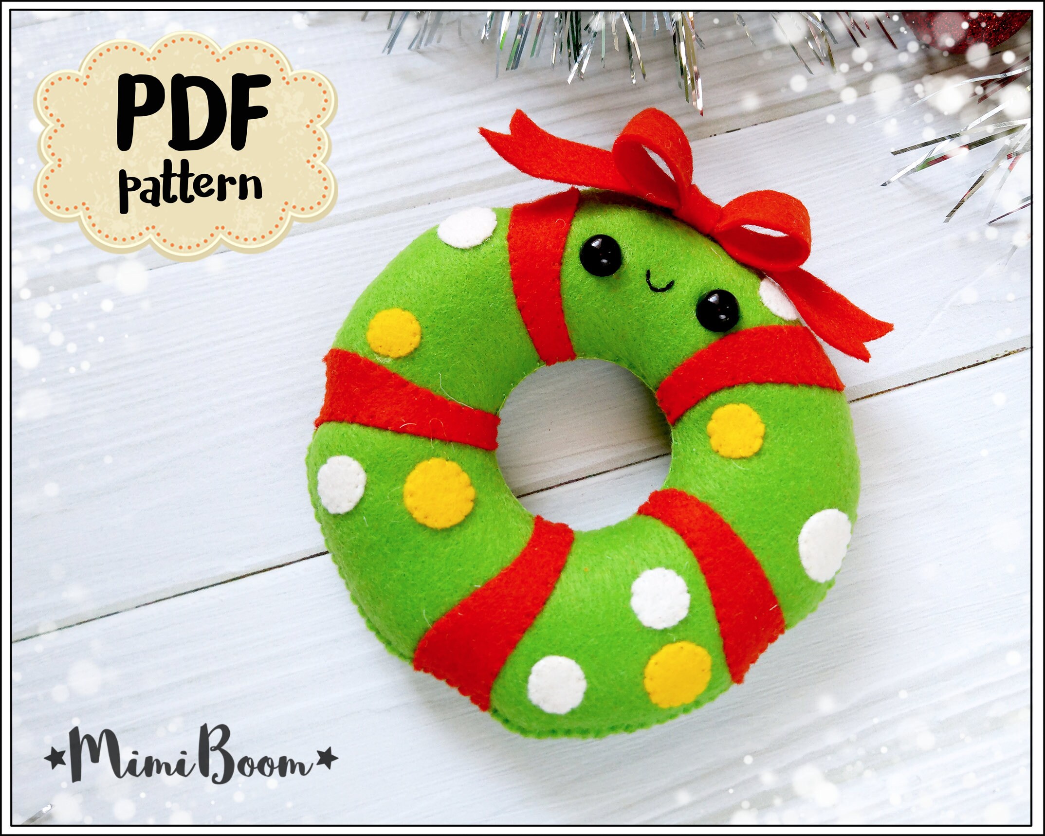 Christmas pattern felt Christmas wreath pattern PDF wreath | Etsy