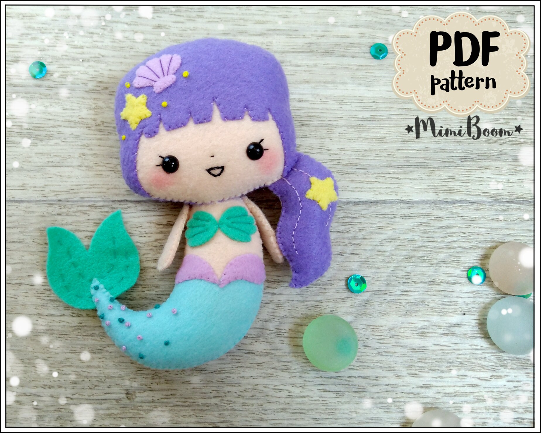 Mermaid Felt pattern Cute ornament mermaid Doll sewing pattern | Etsy