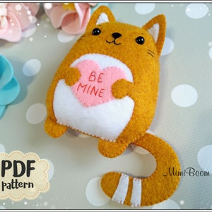 Felt Cat Pattern Valentines Day Pattern Kitten Pattern Valentines Day ...