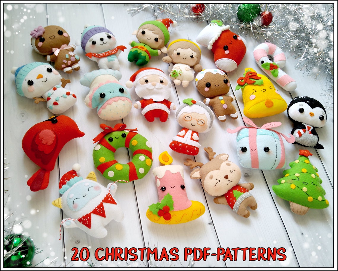 Christmas Ornaments Pattern 20 Christmas Patterns Felt Santa - Etsy