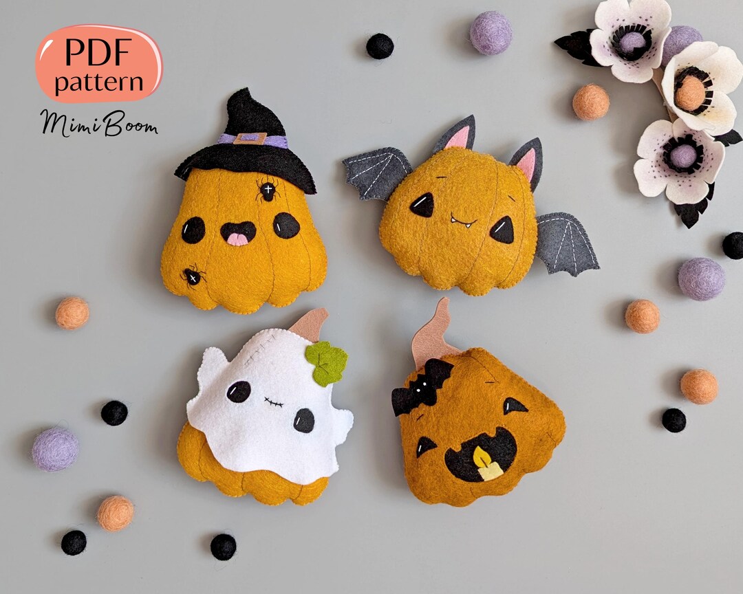 Set of 4 Halloween Pumpkin Patterns Halloween Felt Pattern Pumpkin Felt ...