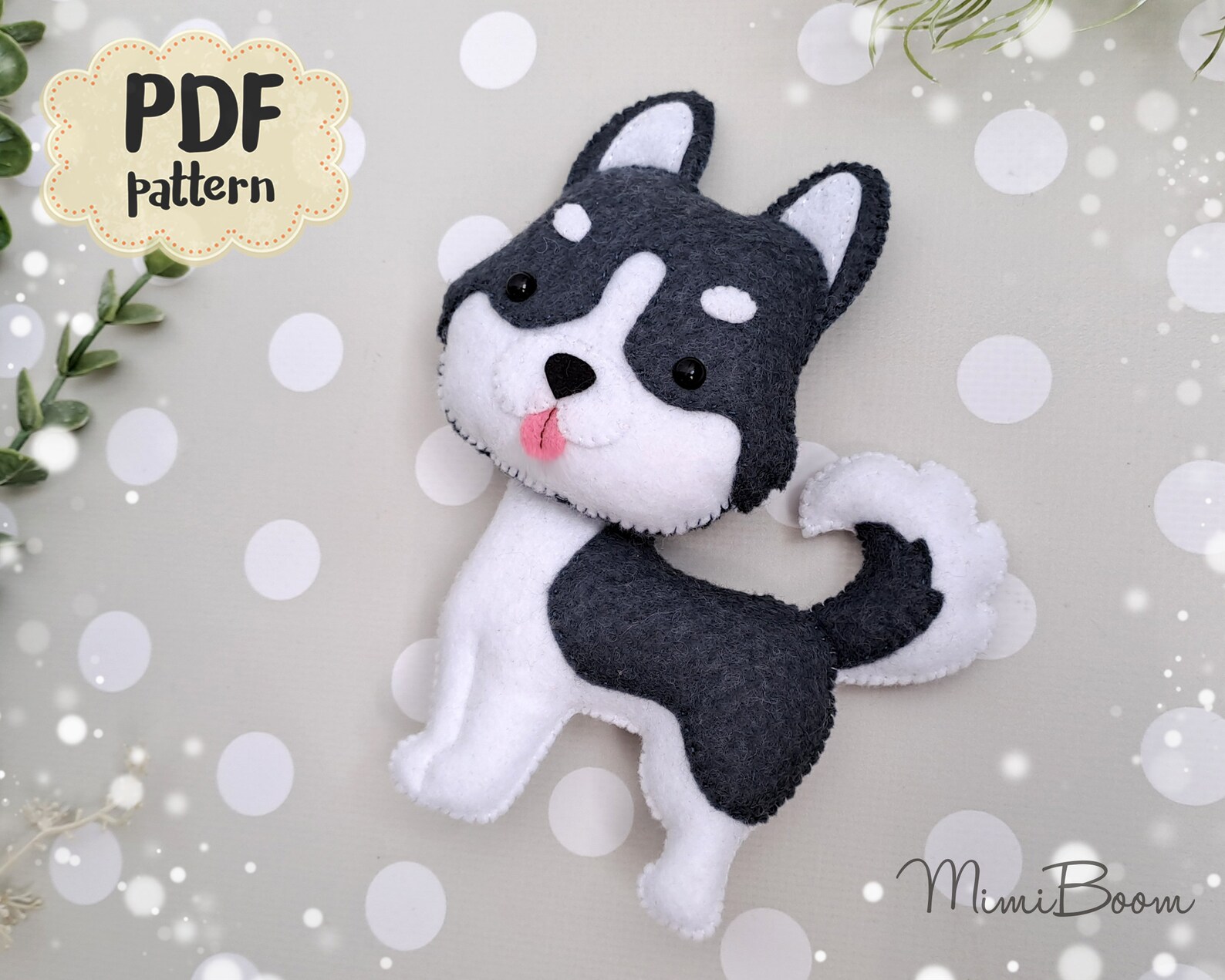 Siberian Husky Pattern Felt PDF Dogs Ornament DIY Easy Sewing Pattern ...