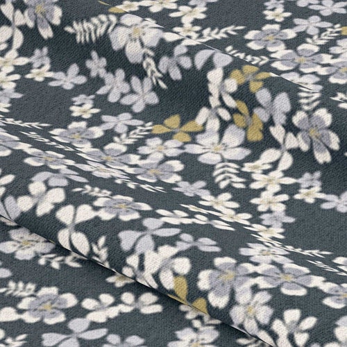 Grey Floral Print Cotton Fabric - Etsy