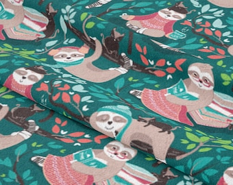Blue Sloth Fabric Three-toed Sloth on Green Branch on Blue - Etsy