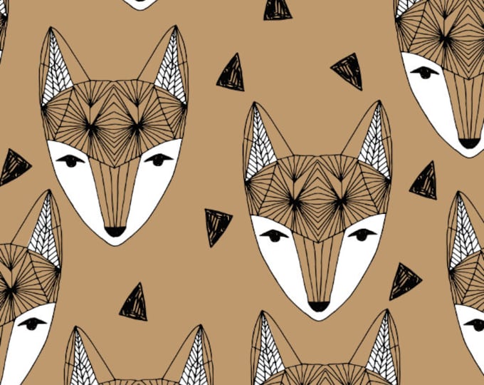 Fox Fabric Fox / Geometric Fox Head Woodland Animals Grey Nursery Baby ...