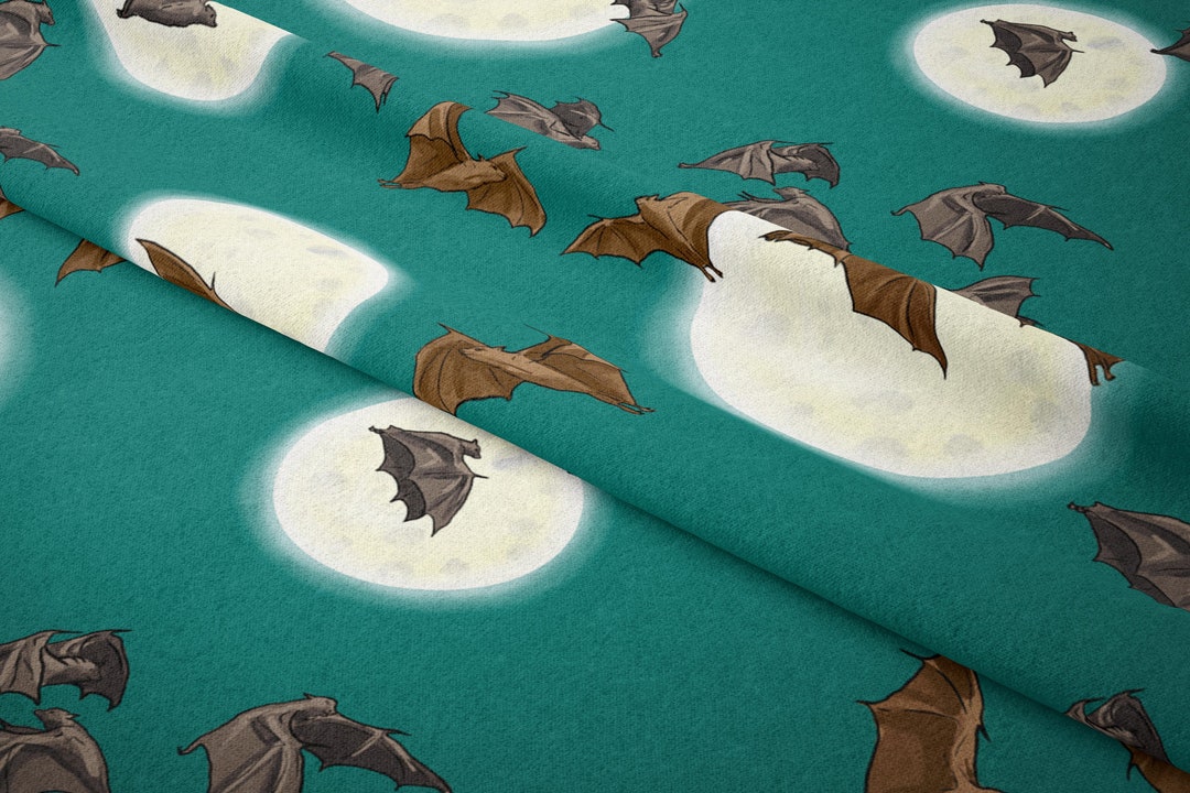 Bat Design in Green Fabric by Madamewolfgang - Cotton/ Polyester ...