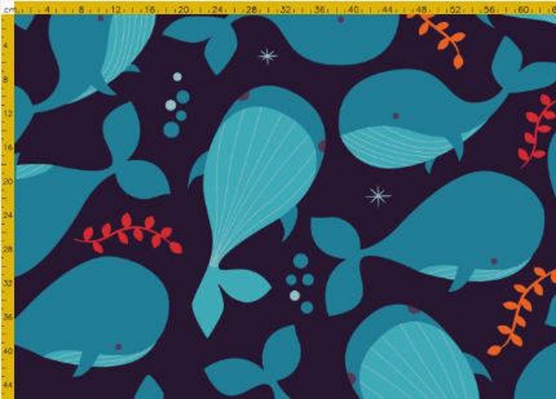 Underwater Ocean Animals Whales Fabric by Bluelela - Cotton/ Polyester ...