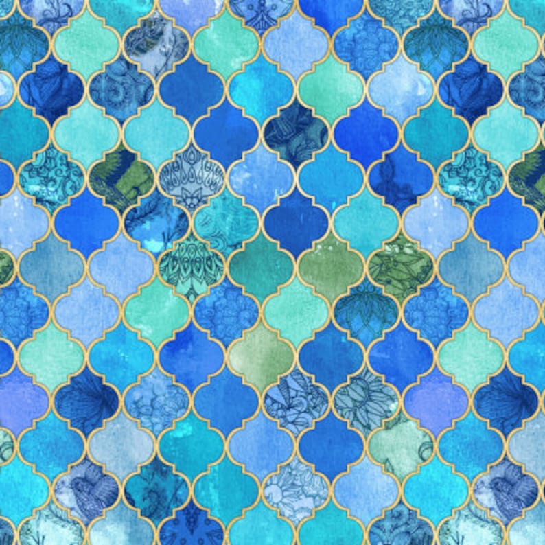 Cobalt Blue and Aqua Decorative Moroccan Tiles With Gold - Etsy Canada