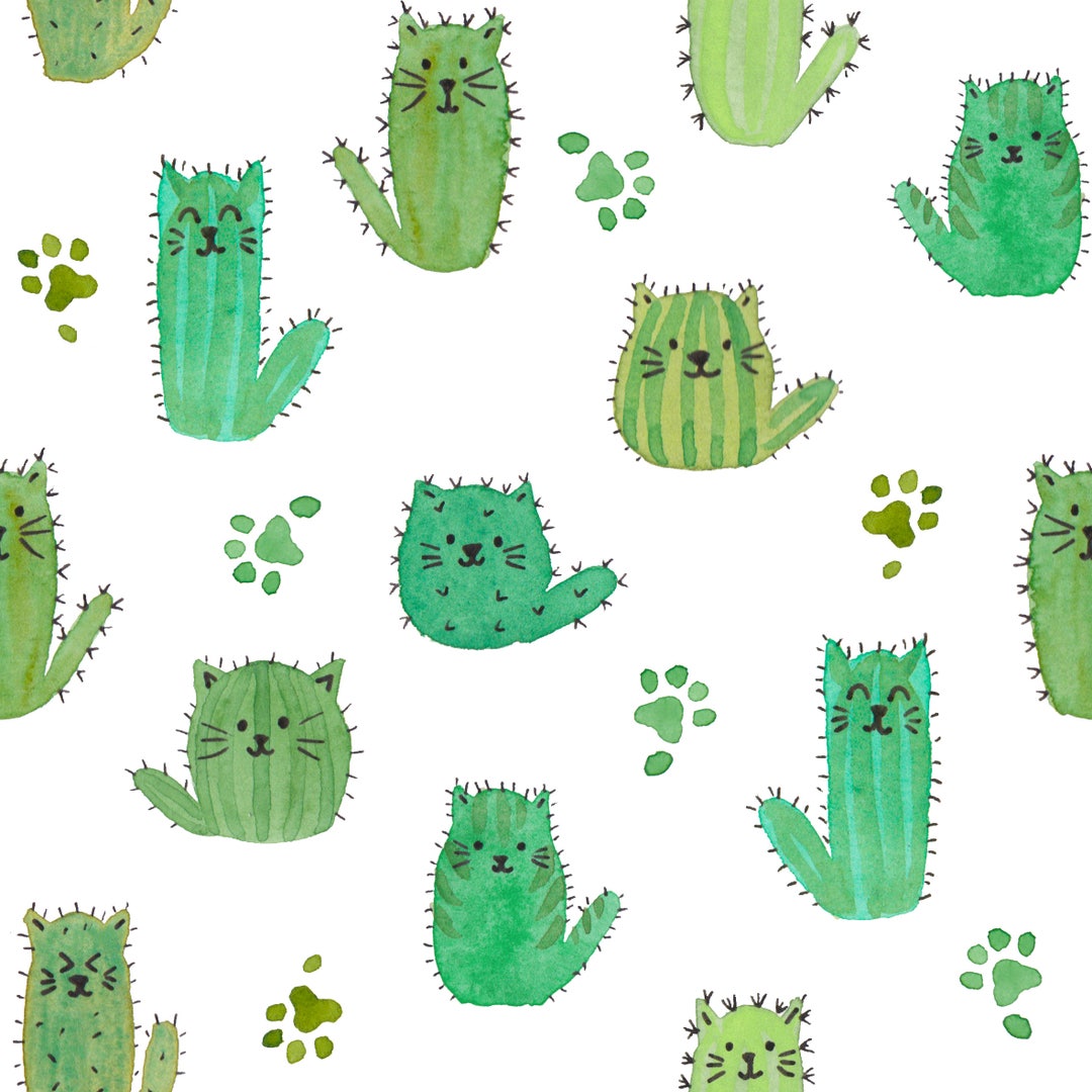 Cat-cus --- Cactus Cats and Paws Fabric by Luciecookedesign- Fabric ...