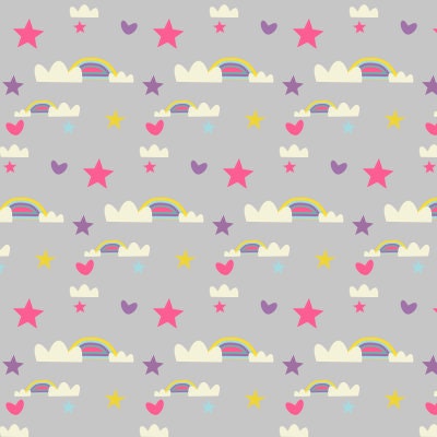 Cute Rainbow Grey Fabric by Bruxamagica - Cotton/ Polyester/ Jersey ...