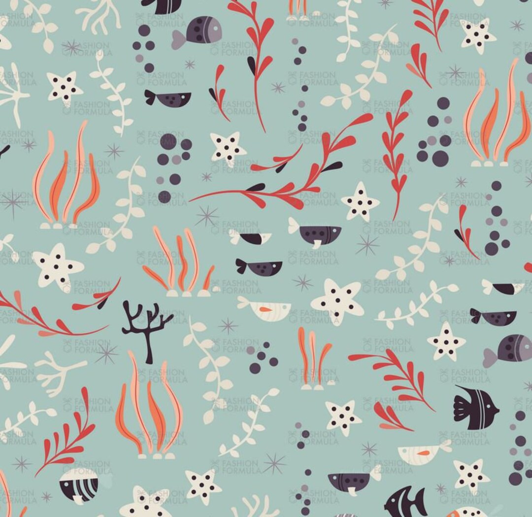 Underwater Ocean Animals Cute Fish and Plants Fabric by Bluelela ...