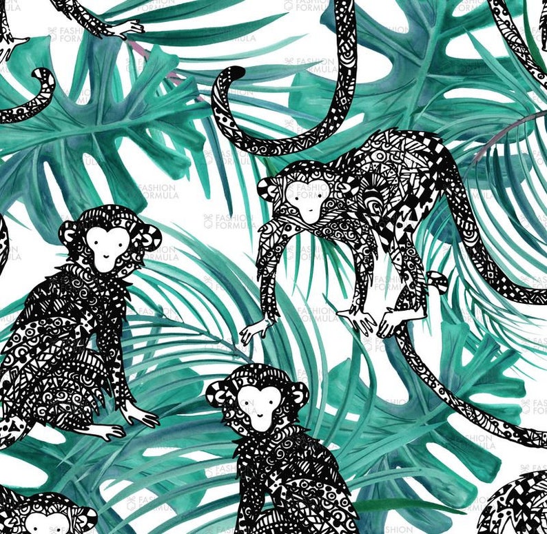 Tropical Monkey Fabric by Faenkova Cotton/ Polyester/ - Etsy UK