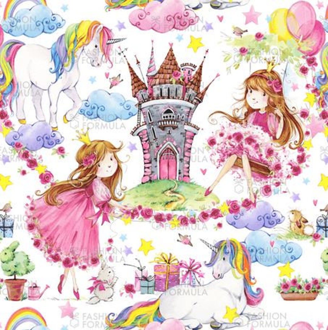 Little Princess Near Castle Fabric by Faenkova - Cotton/ Polyester ...