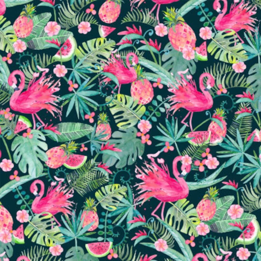 Tropical Summer on Deep Teal Fabric - by Gingerlique - Cotton ...