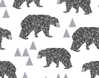 Geometric Fabric Geo Bear Charcoal Light Grey Bear Triangles - Etsy