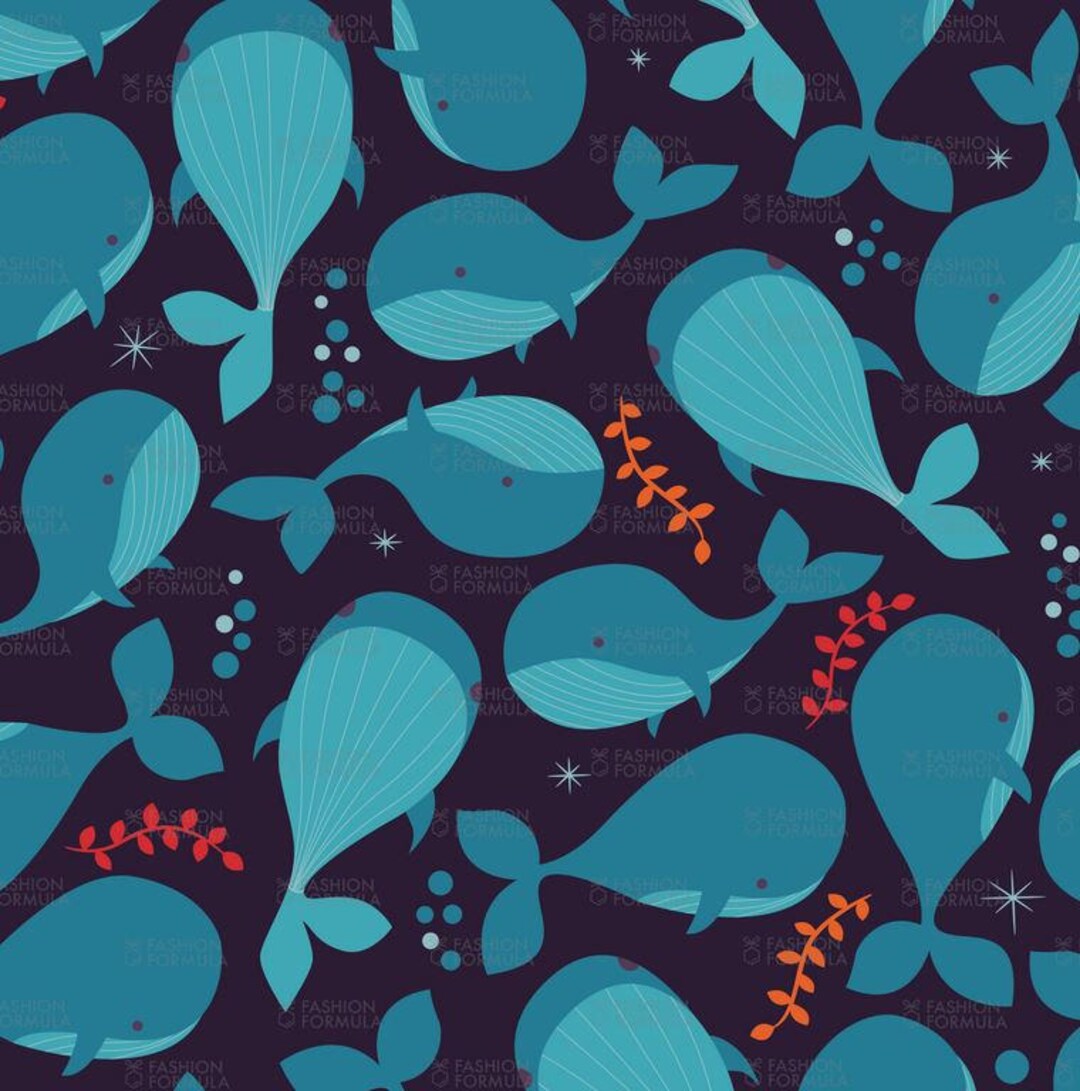 Underwater Ocean Animals Whales Fabric by Bluelela - Cotton/ Polyester ...