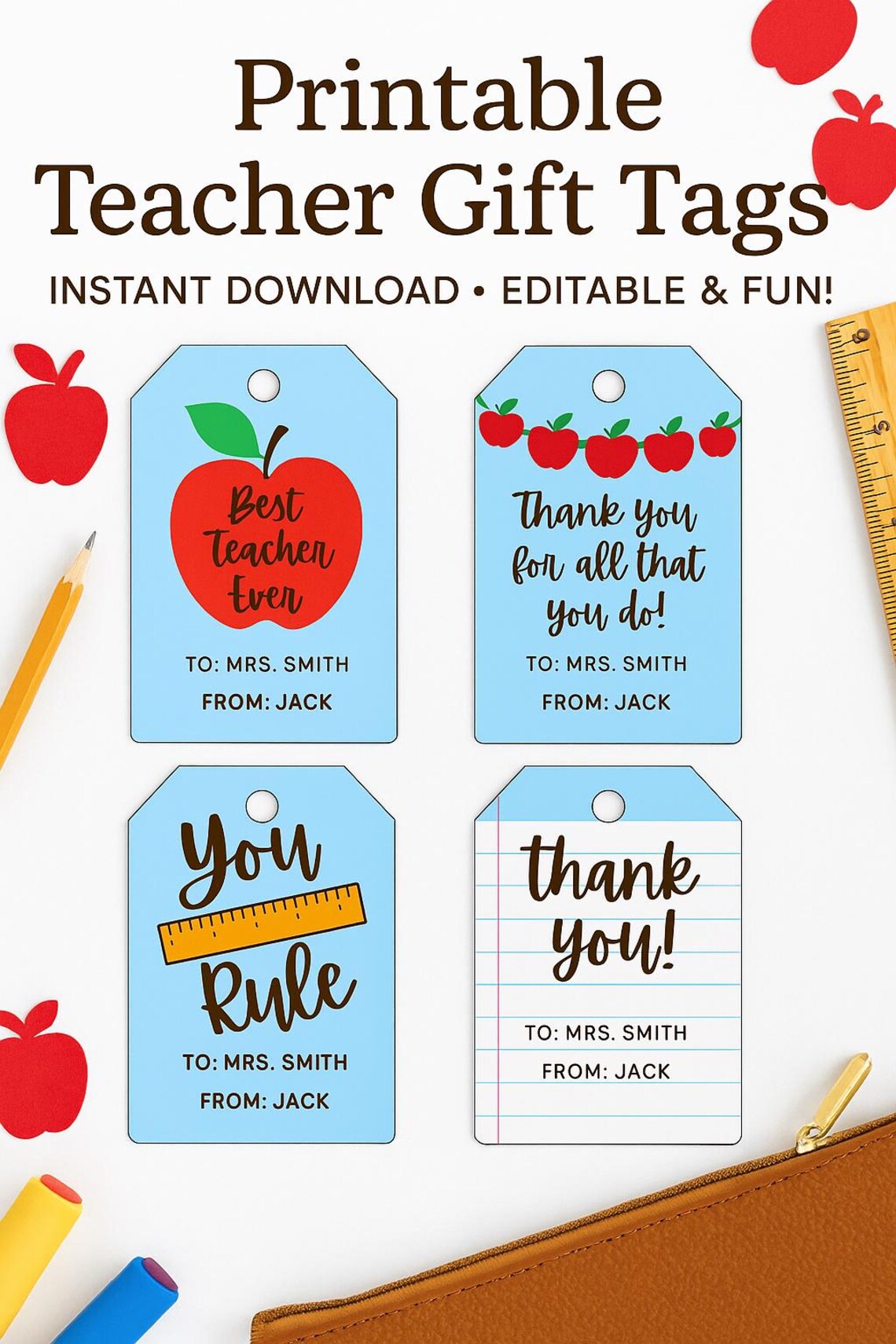 Printable Teacher Gift Tags & Editable Canva Template - Etsy