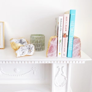 Rose Quartz Bookends With Gold Edge. Geode Bookends. Pink. Crystal ...