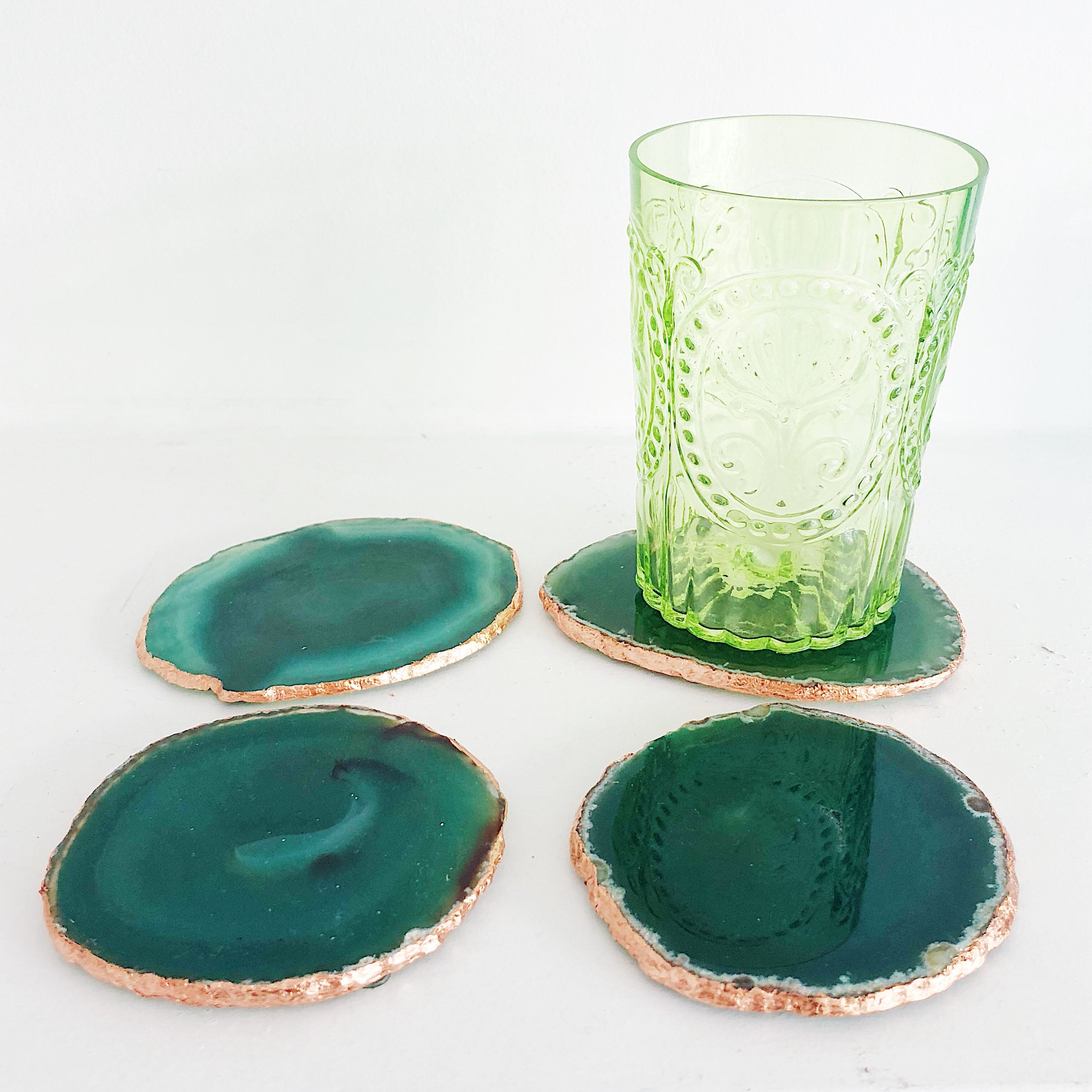 Green Agate Coaster With Copper / Rose Gold Edge. Agate Slice. | Etsy UK