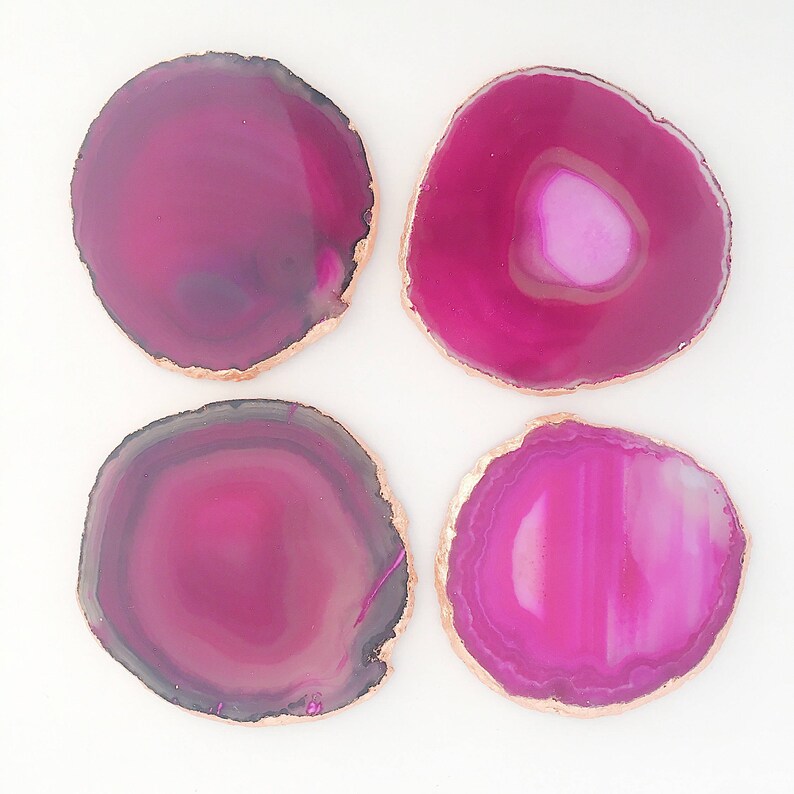 Agate Coaster in Pink With Copper / Rose Gold Edge. Home - Etsy