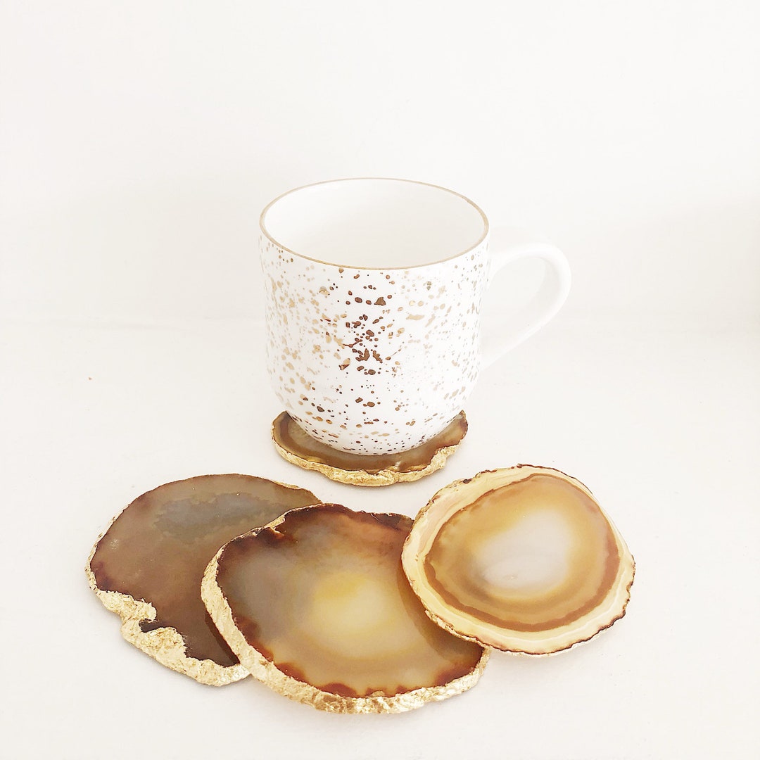 Natural Agate Coaster With Gold Edge. Agate Slice. Geode Coasters ...