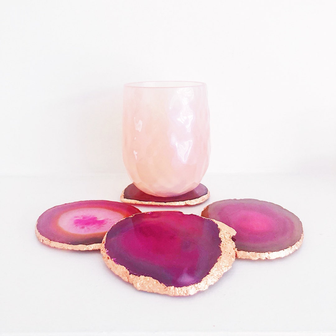 Agate Coaster in Pink With Copper / Rose Gold Edge. Home Decor. Coaster ...
