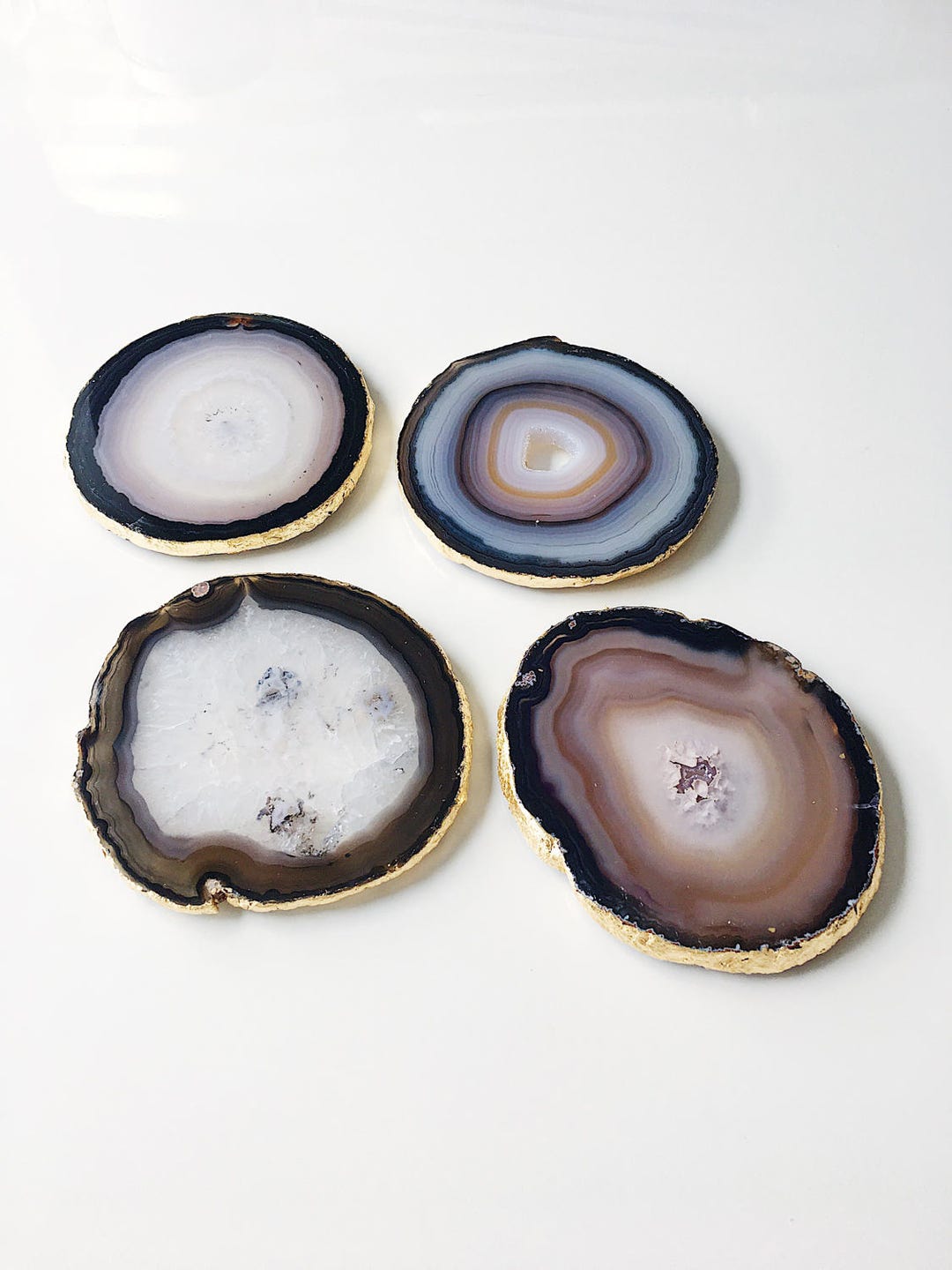 Handmade Agate Drink Coaster in Natural / Dark Grey. Coaster Set. Geode ...