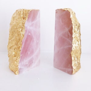 Rose Quartz Bookends With Gold Edge. Geode Bookends. Pink. Crystal ...