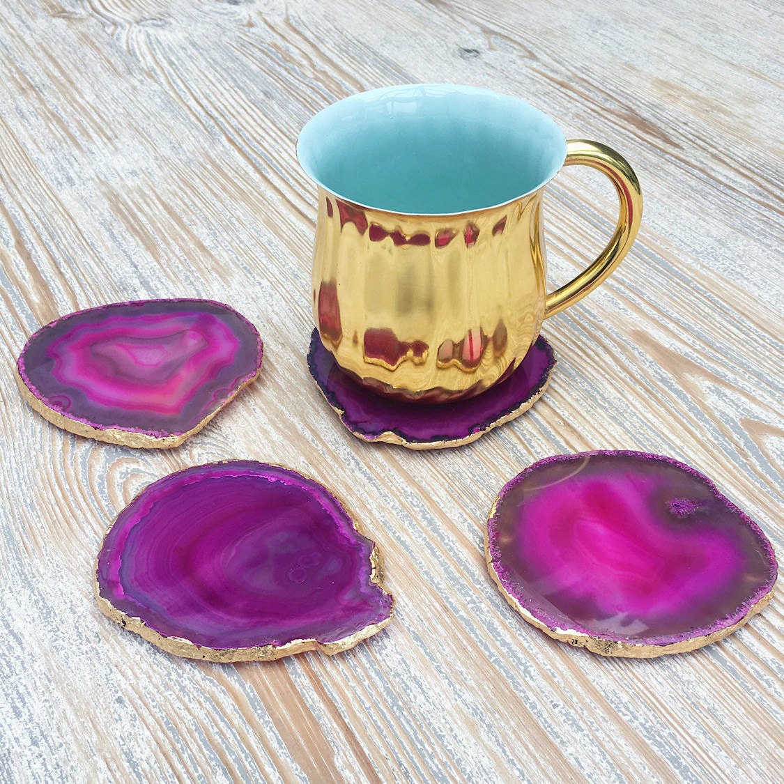 Gold Leaf Gilded Agate Drinks Coaster in Pink. Luxury Boho Homeware ...