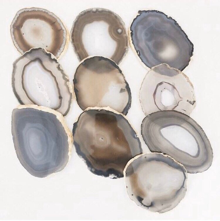 Natural Agate Coaster With Gold Leaf Edge. Handmade Rounded Coaster Set ...