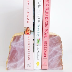 Rose Quartz Bookends With Gold Edge. Geode Bookends. Pink. Crystal ...