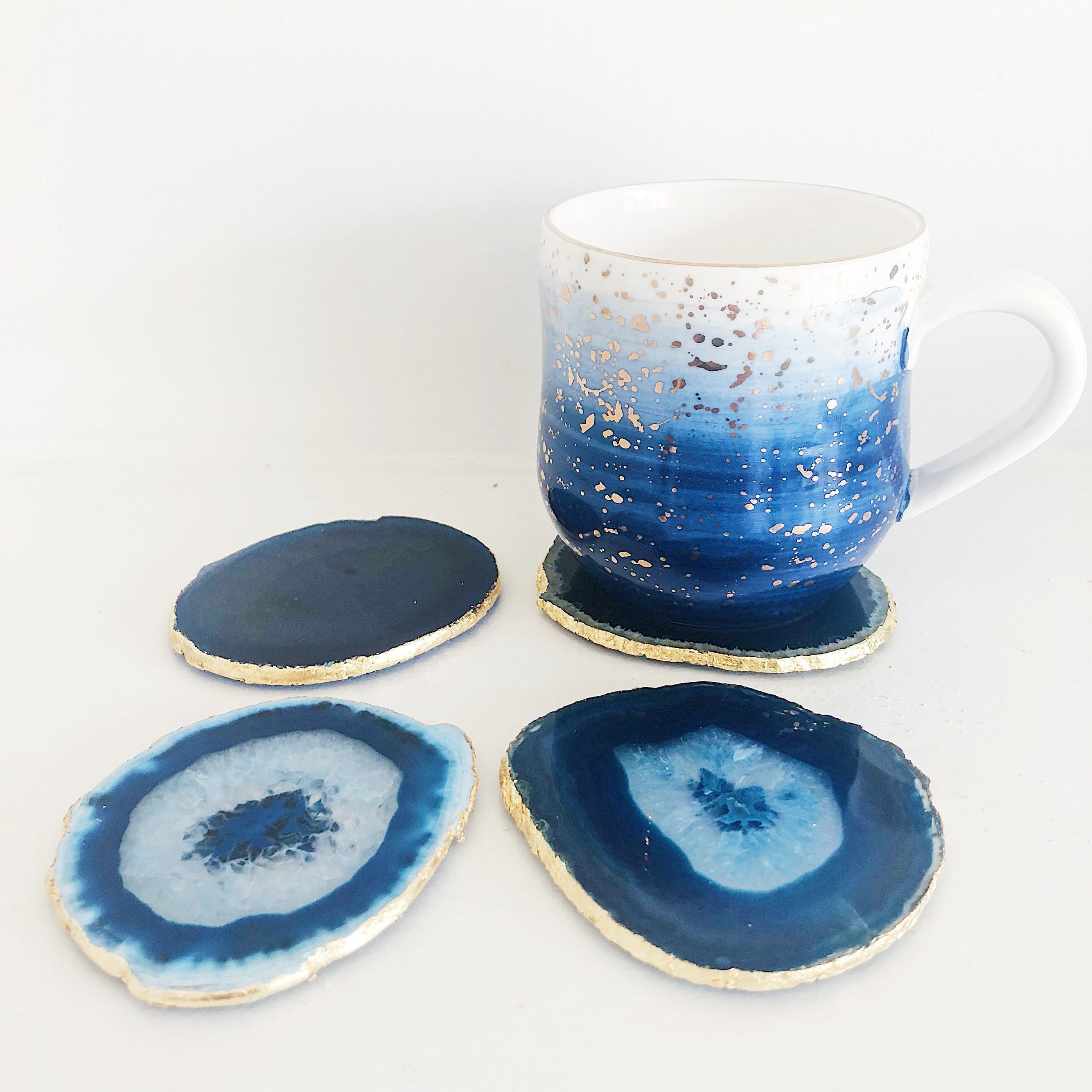 Blue Agate Coaster With Gold Edge. Agate Slice. Agate Coaster Set ...