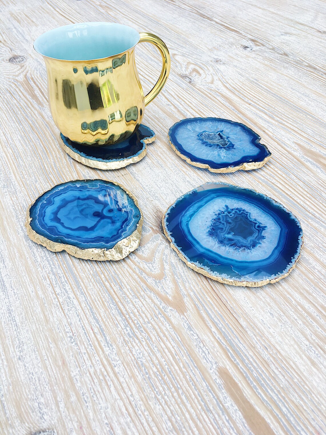 Gold Leaf Gilded Agate Drinks Coaster in Blue. Luxury Boho - Etsy