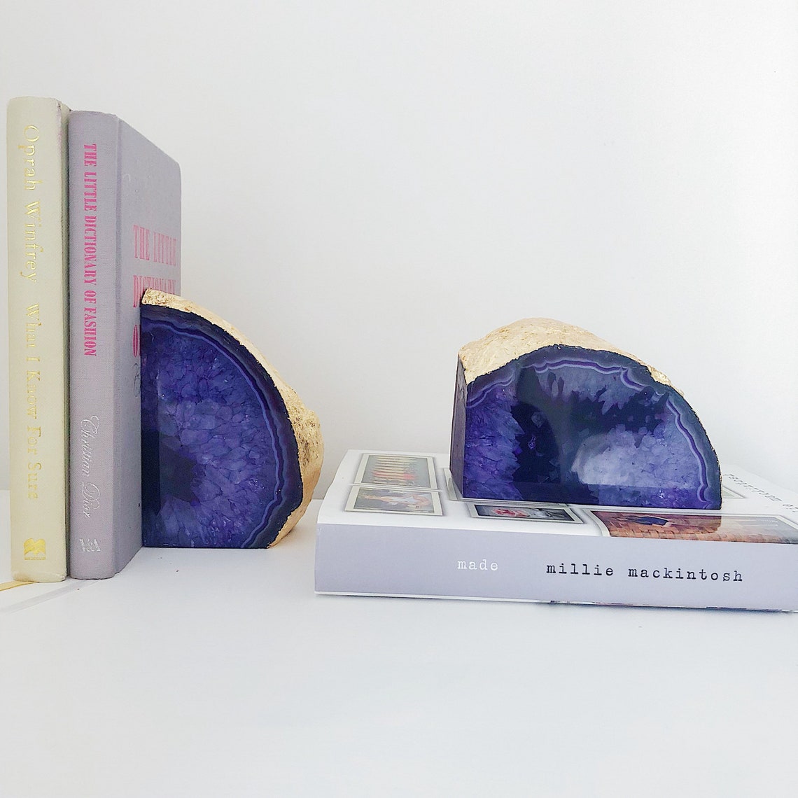 Agate Bookends in Purple With Gold Leaf Edge. Geode Bookends. Desk ...