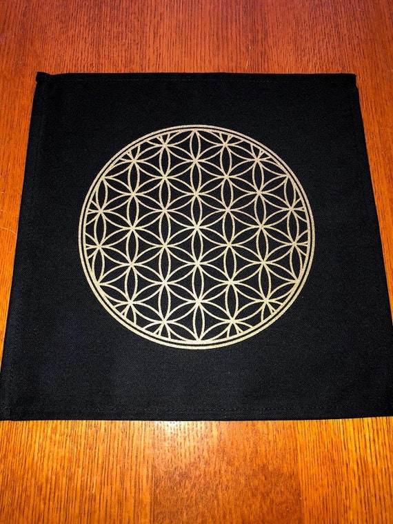 12 x 12 Flower of Life Sacred Geometry Black and Gold Cloth | Etsy