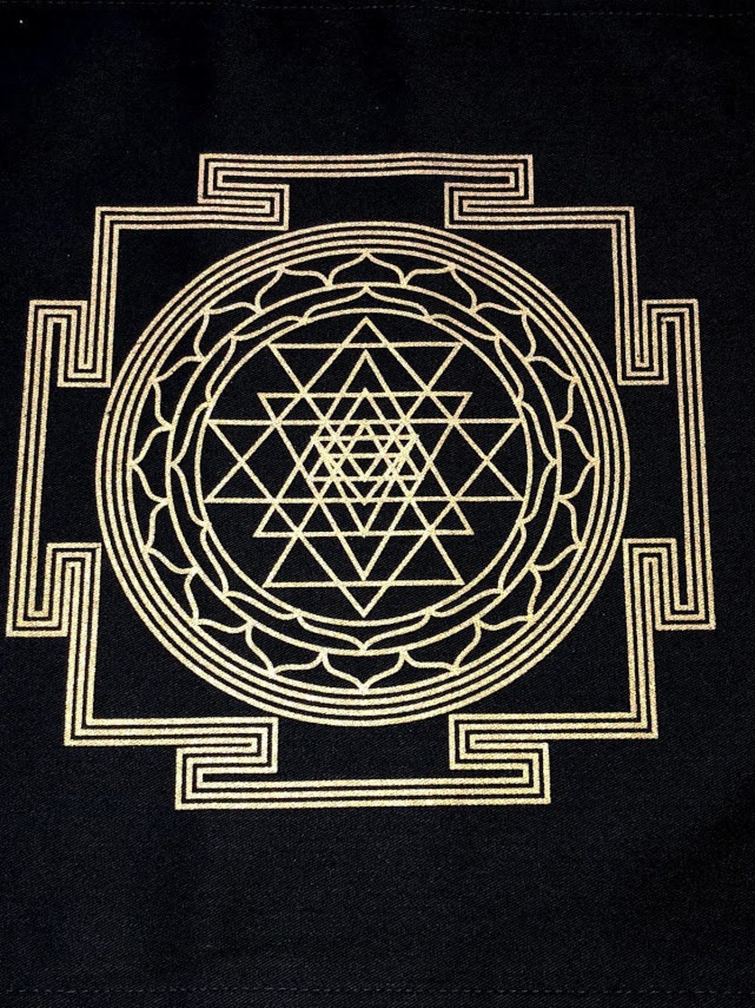 12” X 12” Sacred Geometry Sri Yantra Black and Gold Cloth for Crystal ...