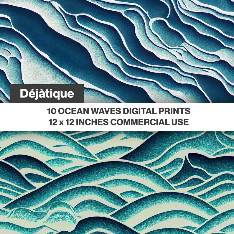 10 Ocean Blue Waves Seamless Digital Papers, Nautical Sea Backgrounds ...